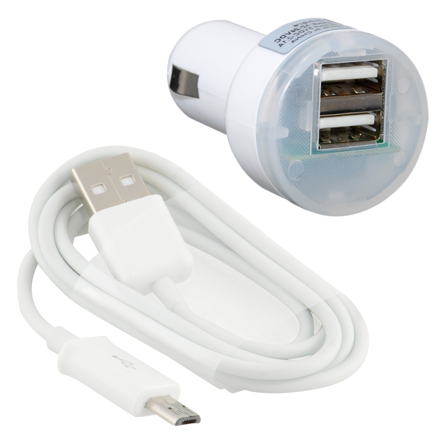White Micro USB Car Charger +Data/Charging Cable -2100mA - $3.70 ...