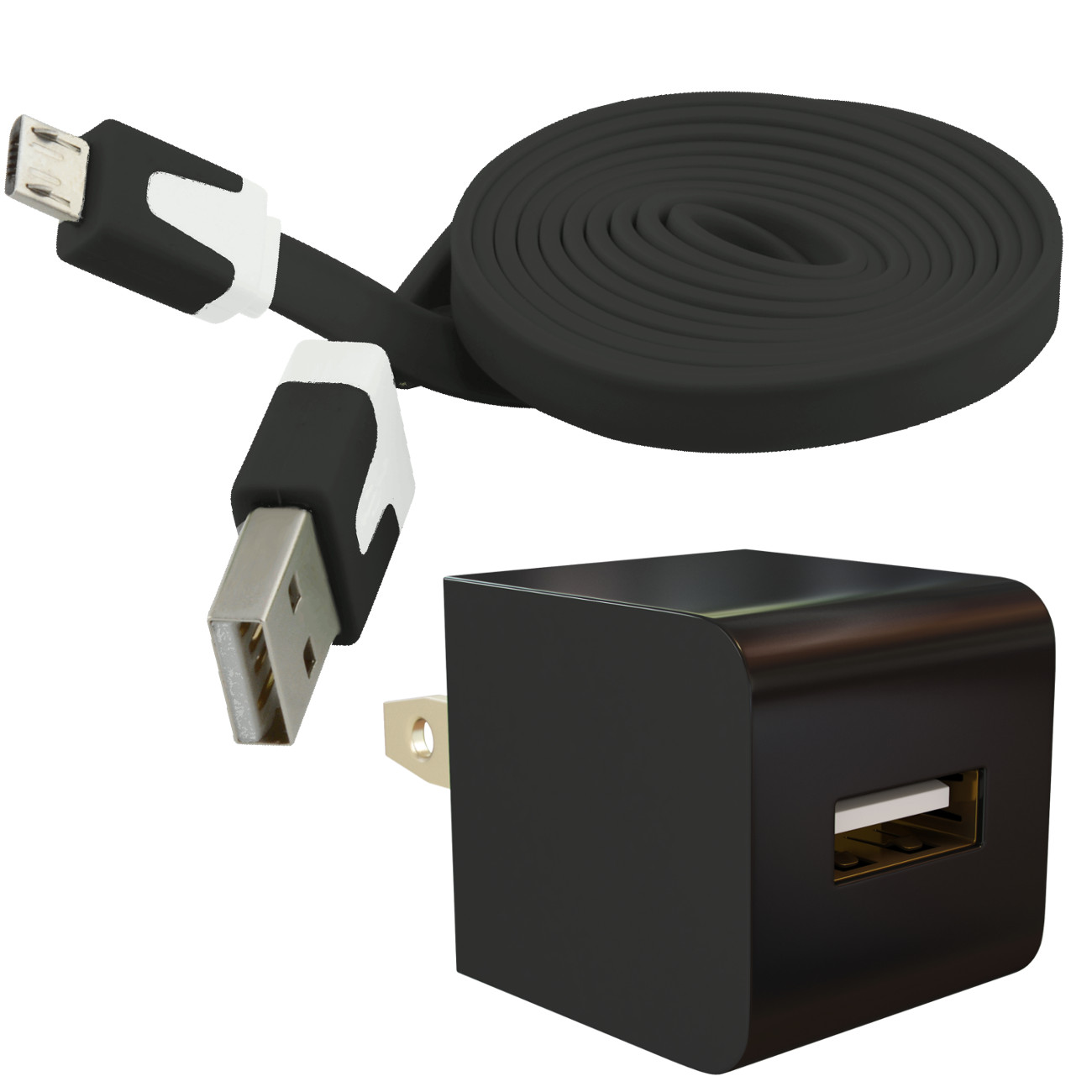 Universal Micro-USB Wall Charger AC Adapter Kit with Flat Cable, Black ...