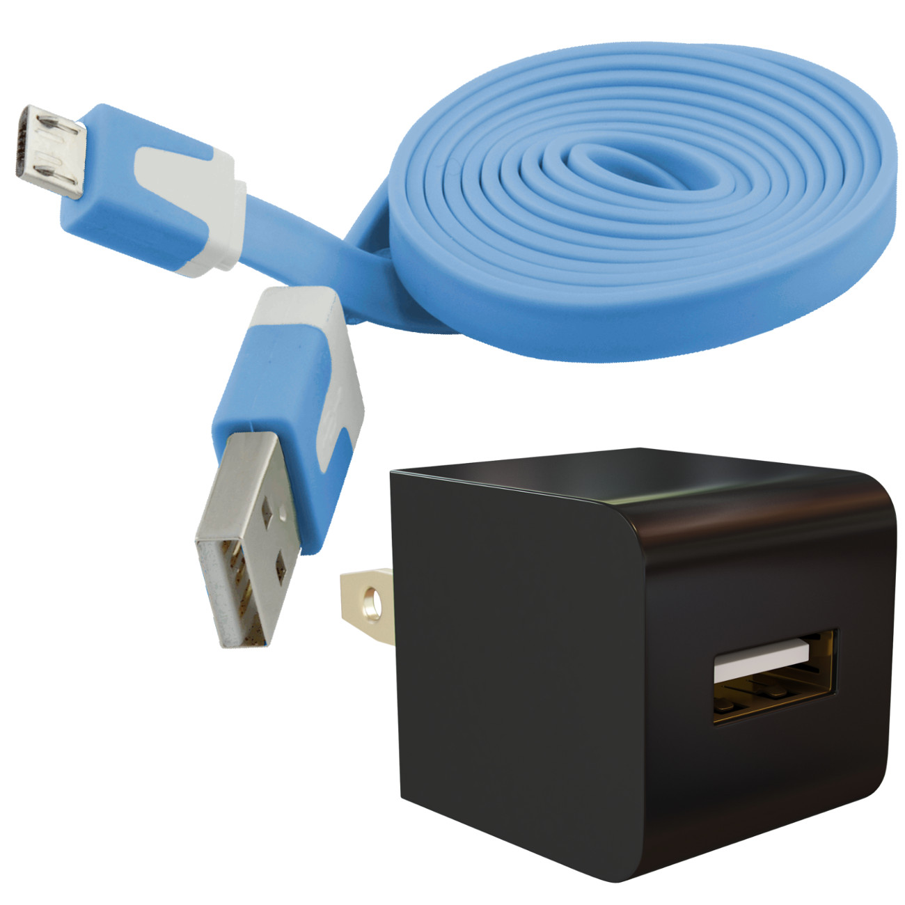 Universal Micro-USB Wall Charger AC Adapter Kit with Flat Cable, Blue ...