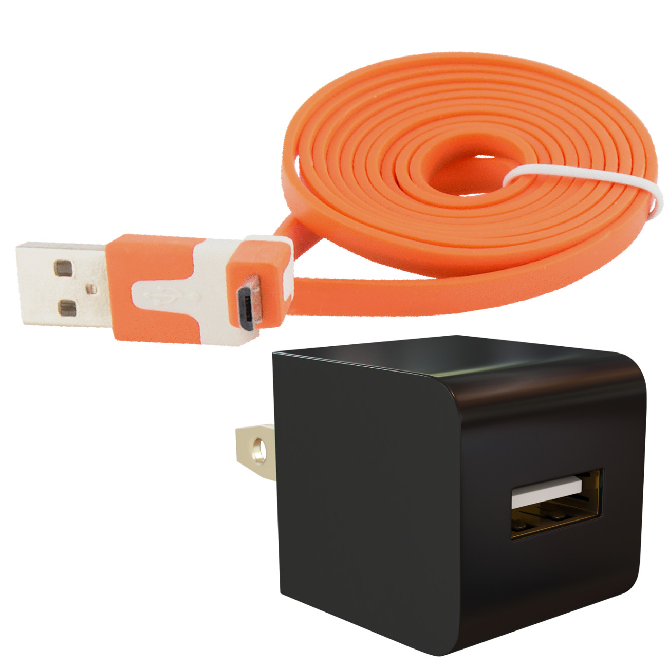 Universal Micro-USB Wall Charger AC Adapter Kit with Flat Cable, Orange ...