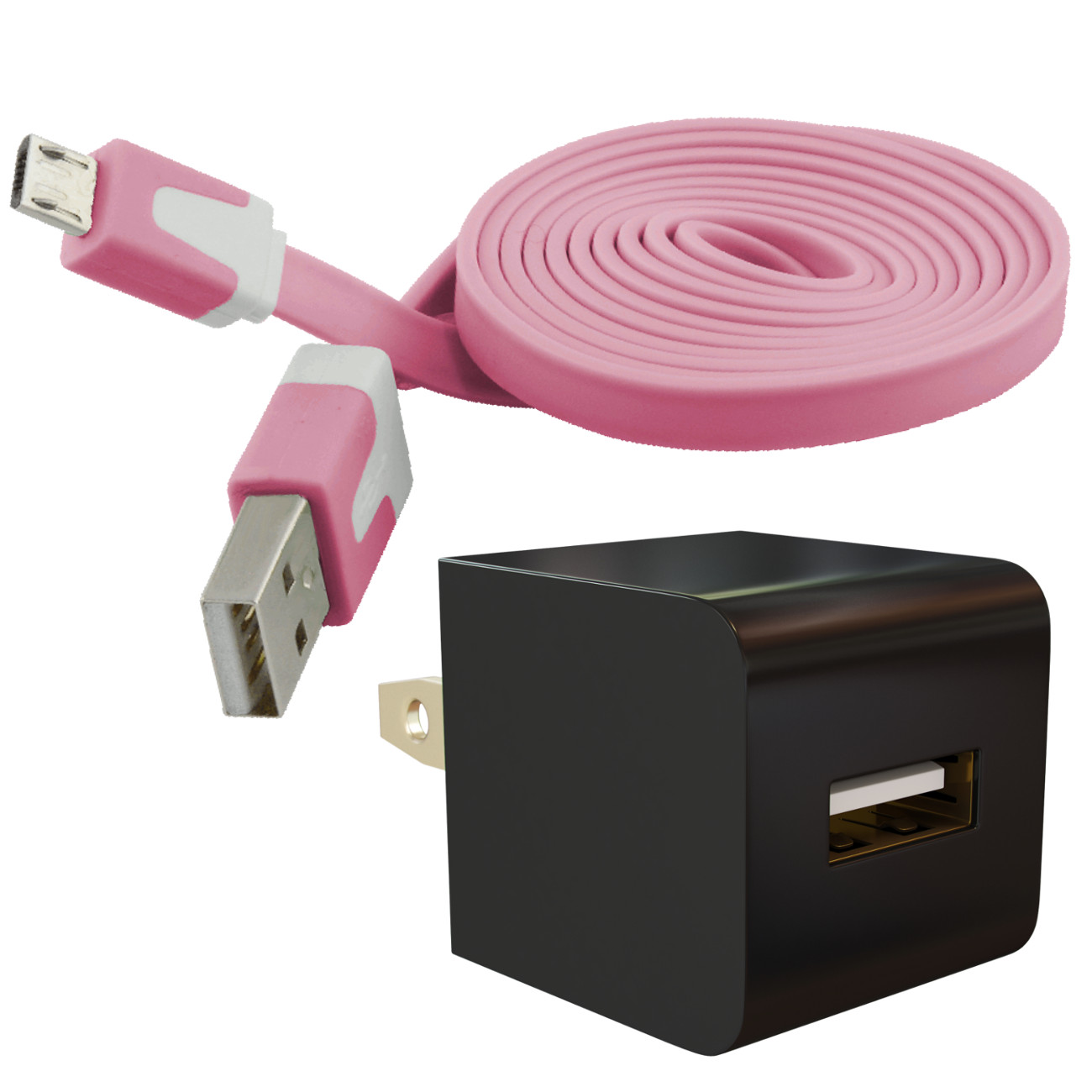 Universal Micro-USB Wall Charger AC Adapter Kit with Flat Cable, Pink ...