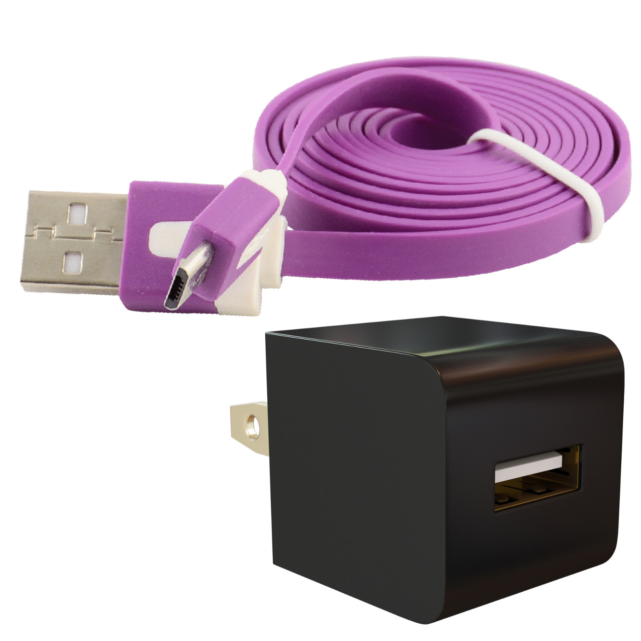 Universal Micro-USB Wall Charger AC Adapter Kit with Flat Cable, Purple ...