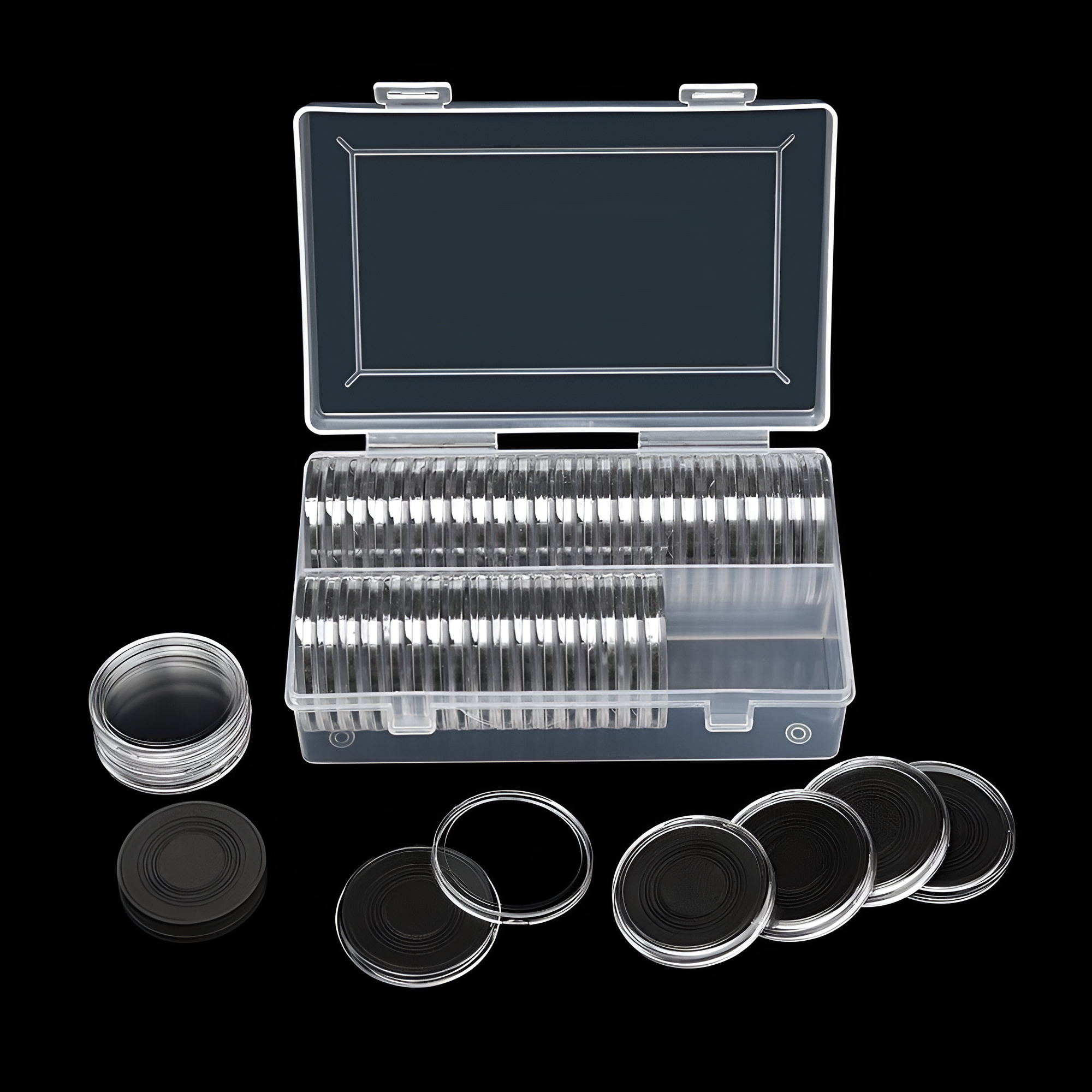 50 Pieces 40mm Coin Capsule Holder with Plastic Storage Case Container ...