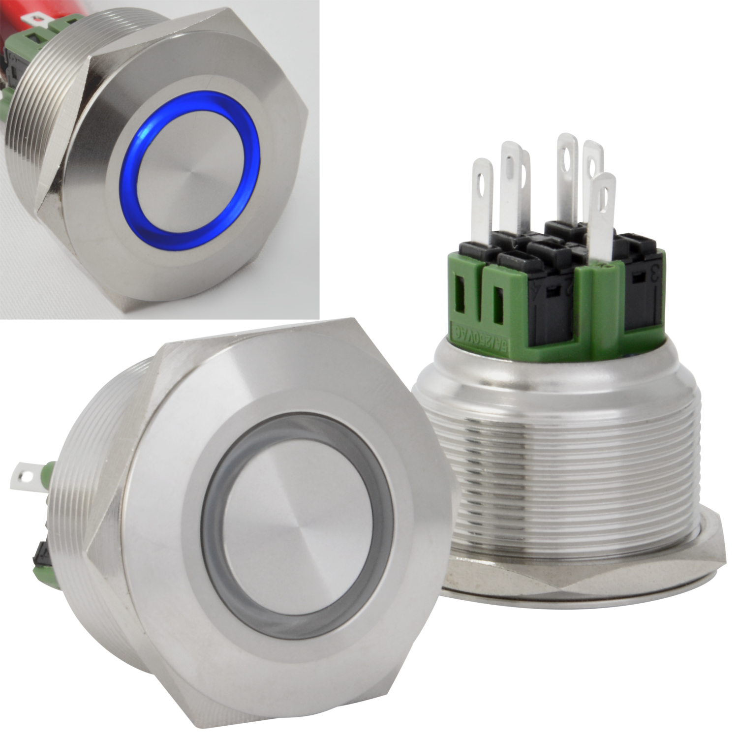 28mm 12V LED Latching Push Button Stainless Steel Power Switch, Blue ...