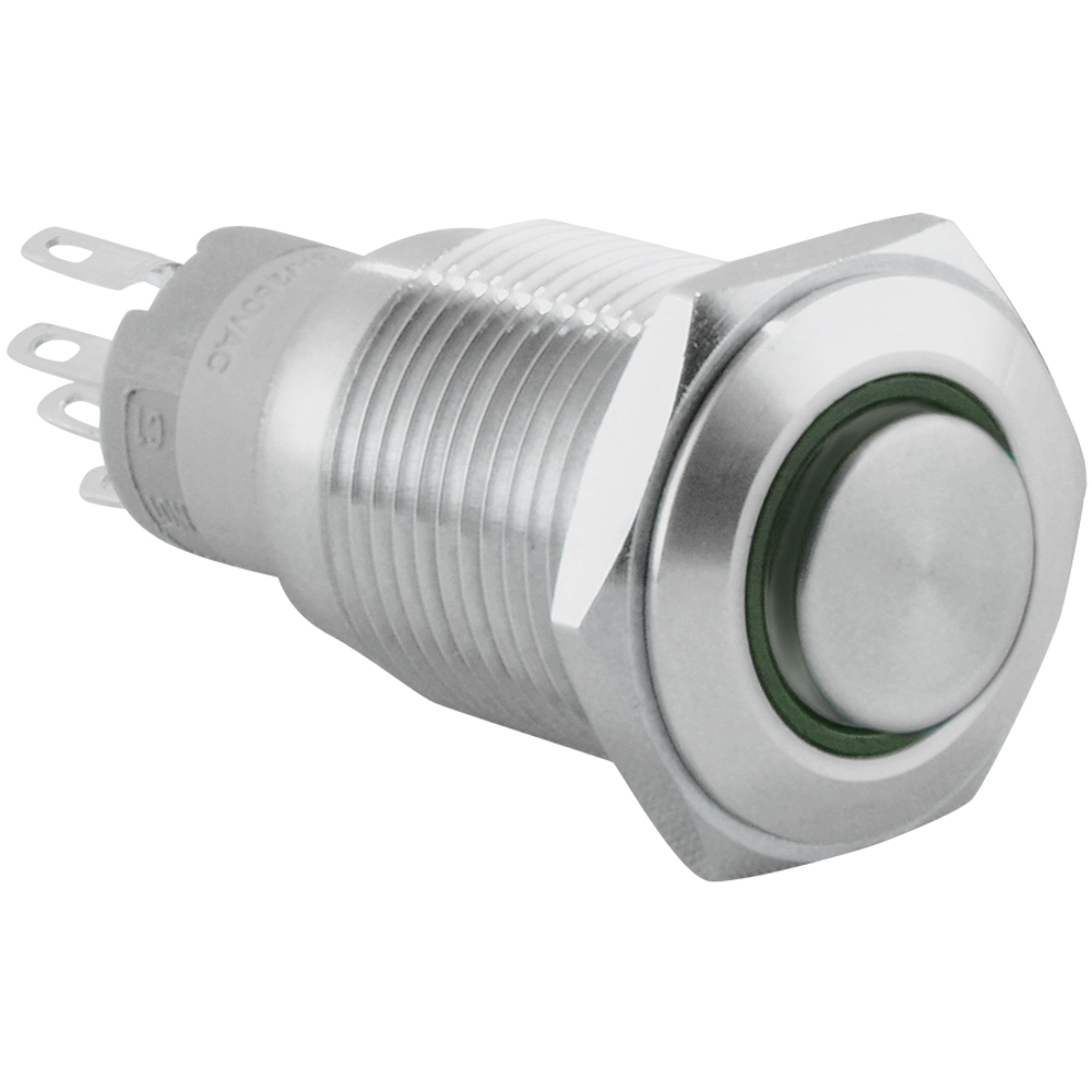 16mm 12V LED Momentary Push Button Stainless Steel Power Switch, Green ...